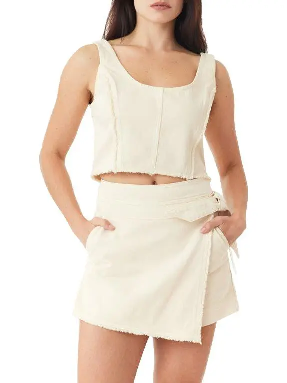Habitual Frayed Trim Denim Cropped Tank - Ecru