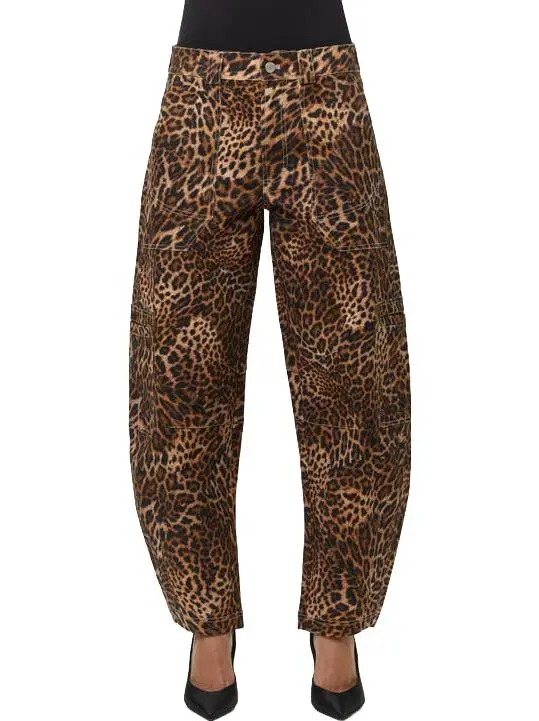 Naked Wardrobe Leopard Print Stretch Canvas Barrel Pants - Spotted Leopard