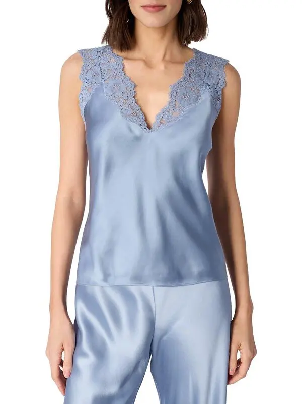 Cami Nyc Ola Silk Camisole With Lace Accents - Mist