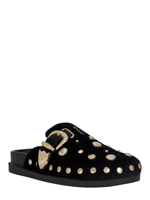 AZALEA WANG Walsh Stud Faux Fur Mule - Black