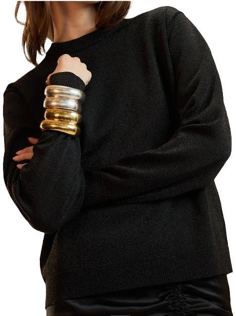 Cynthia Rowley Metallic Knit Crewneck Sweater - Black