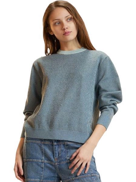 Cynthia Rowley Metallic Knit Crewneck Sweater - Blue