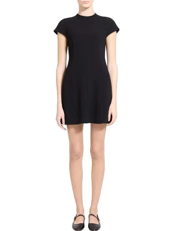 Theory Raglan Mock Neck Shift Mini Dress - Black
