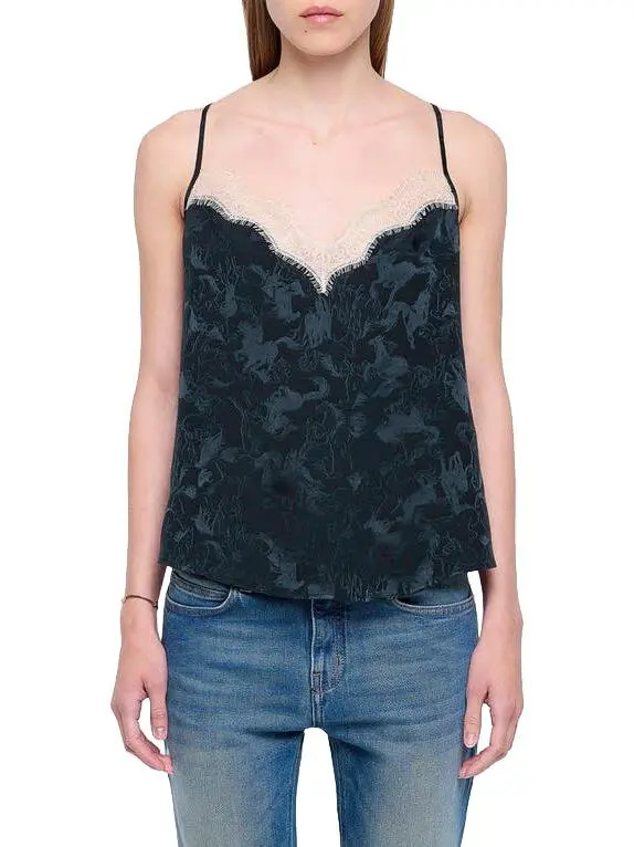Zadig&Voltaire Cespa Horse Jacquard Silk Camisole - Gloom