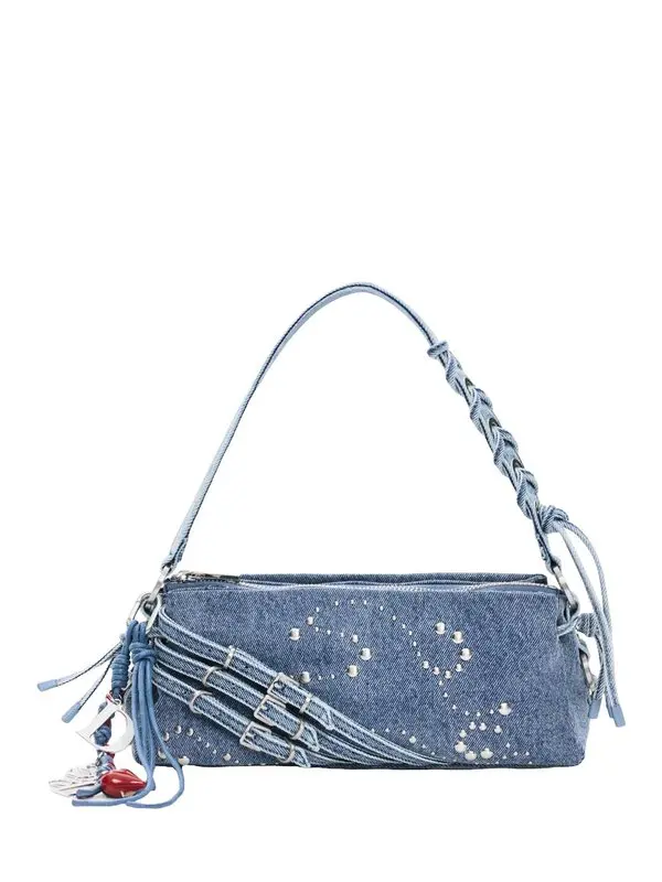 Desigual Small Denim Shoulder Bag With Charms - Light Blue