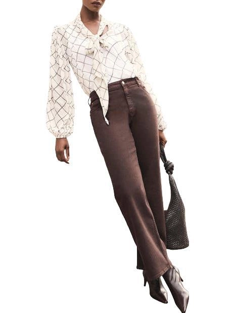 Mint Velvet Checked Pussy Bow Blouse - Cream