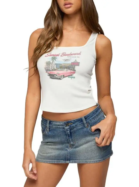 EDIKTED Sunset Boulevard Graphic Tank Top - White