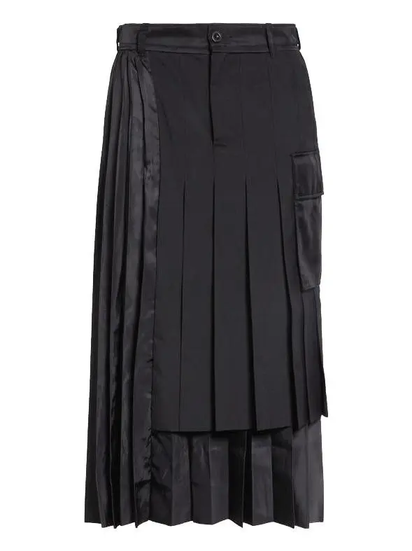 Sacai Pleated Mixed Media Midi Skirt - Black