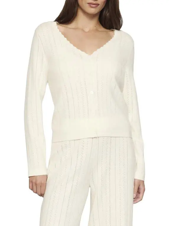 Eberjey Pointelle V-neck Cardigan - Ivory