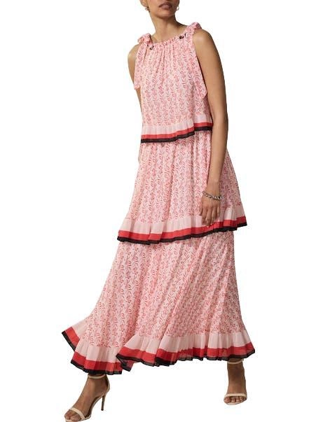 Mint Velvet Printed Tiered Halterneck Midaxi Dress - Orange