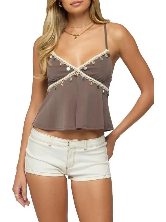 EDIKTED Moya Lace Charm Camisole - Brown