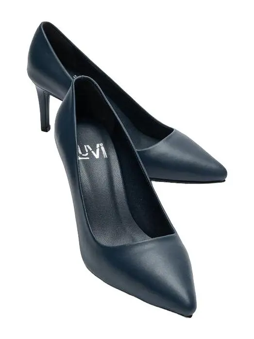 FOREVER & ALWAYS SHOES Clyde Leather Stiletto Pumps - Navy