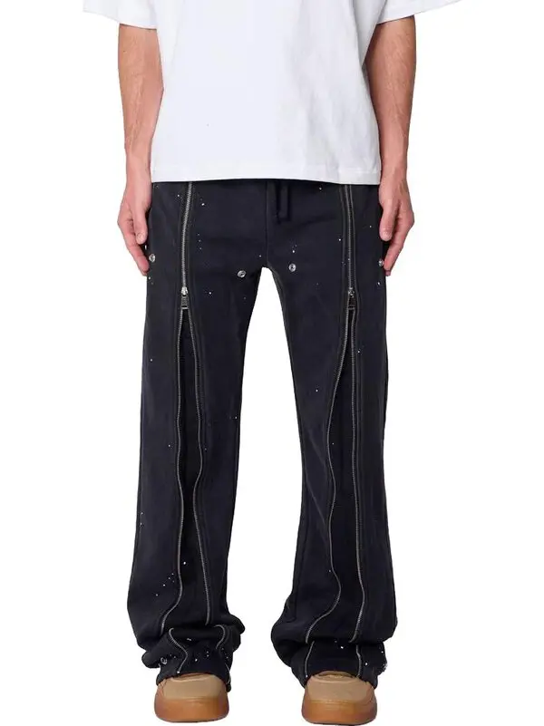 Mnml Rivet Zipper Flare Sweatpants - Washed Black