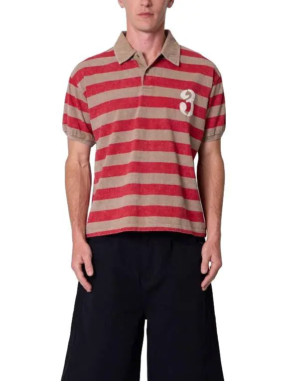 Mnml Striped Short Sleeve Rugby Shirt - Brown