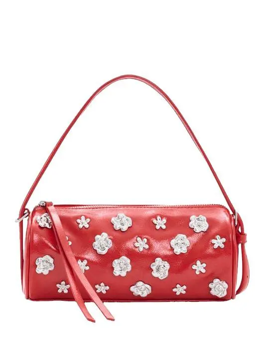Desigual Barrel Shoulder Bag With Floral Appliques - Red