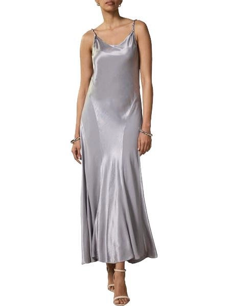 Mint Velvet Metallic Satin Midi Slip Dress - Grey