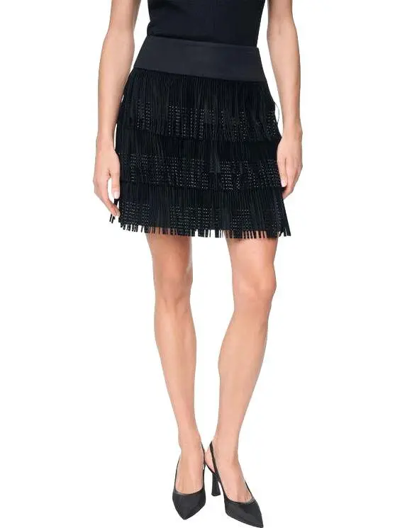 Dkny Rhinestone Fringe Mini Skirt - Black