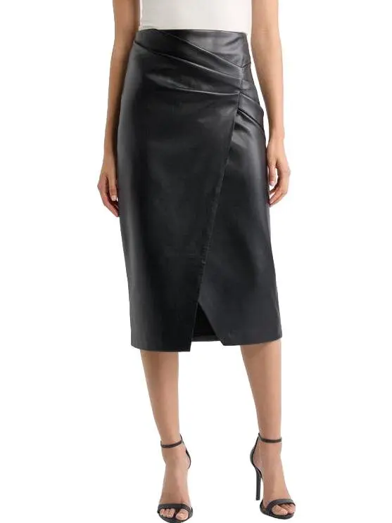 Elie Tahari Amelia Faux Leather Faux Wrap Skirt - Noir