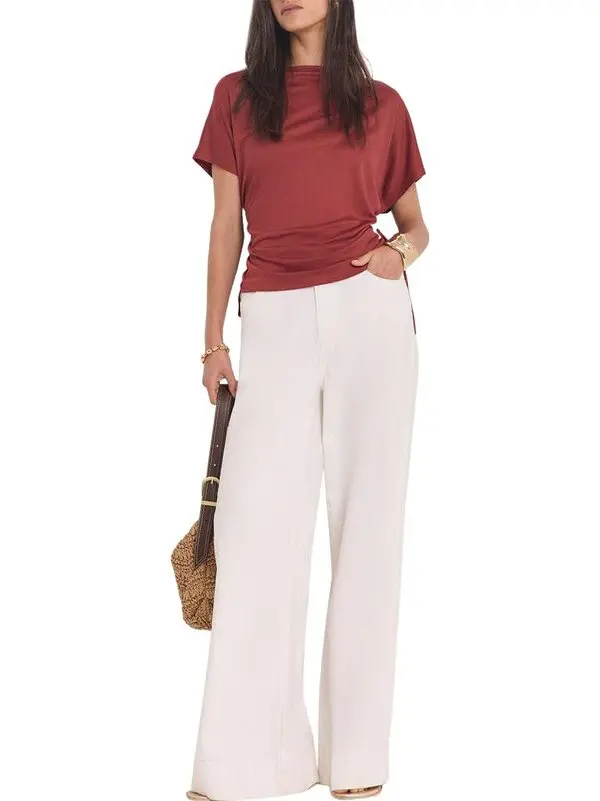 Mint Velvet Jersey Ruched Tie Detail Top - Brown
