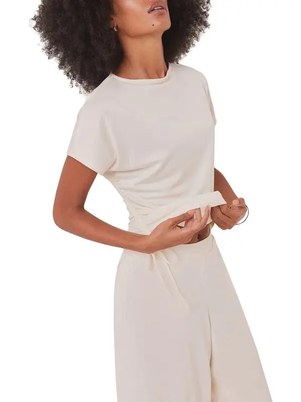 Mint Velvet Jersey Ruched Tie Detail Top - Ivory