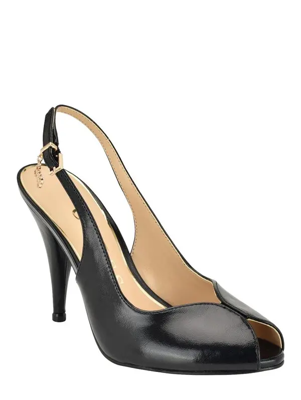 Guess Ilovea Glossed Leather Slingback Pumps - Black