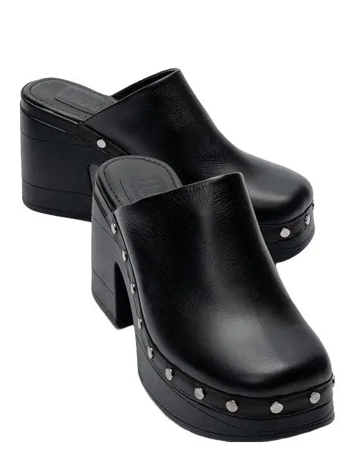 FOREVER & ALWAYS SHOES Bellune Leather Block Heel Platform Mule - Black