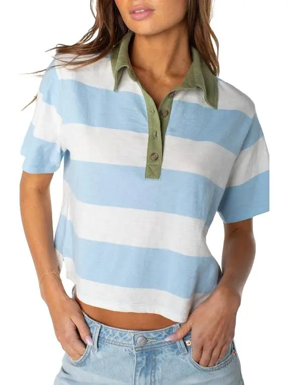 Roxy Brookview Striped Cropped Polo Shirt - Cerulean