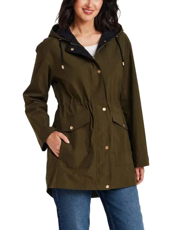 Gallery Water Resistant Hooded Rain Coat - Olive