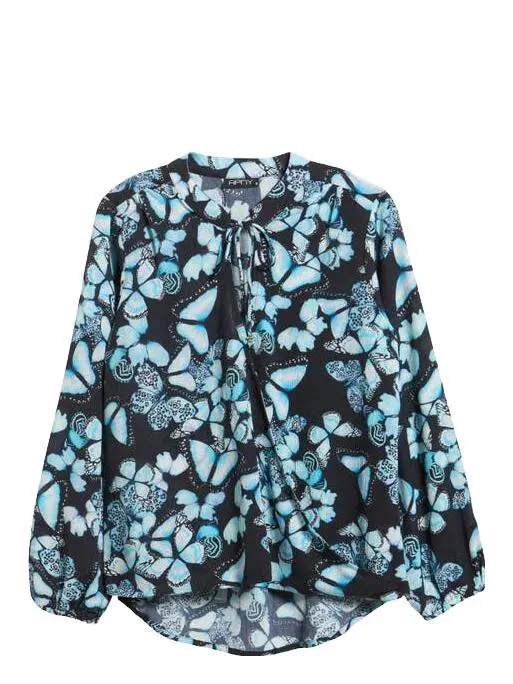 APNY Butterfly Print Long Sleeve Top - Blue Multi