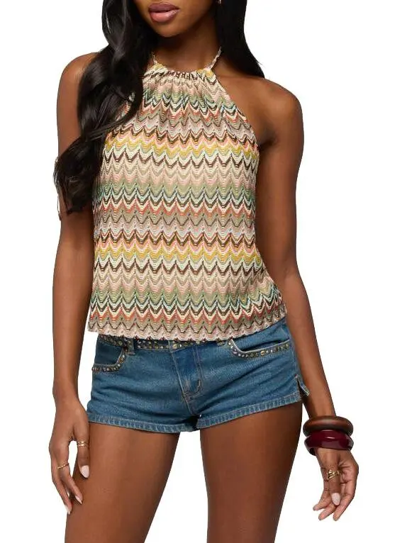 EDIKTED Kelsie Zigzag Open Knit Halter Top - Multi