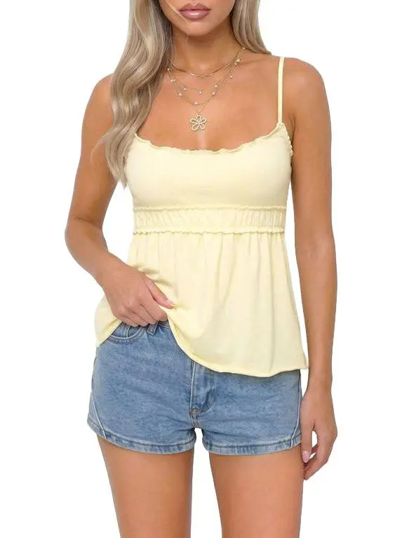 EDIKTED Zepher Lettuce Trim Tank Top - Yellow