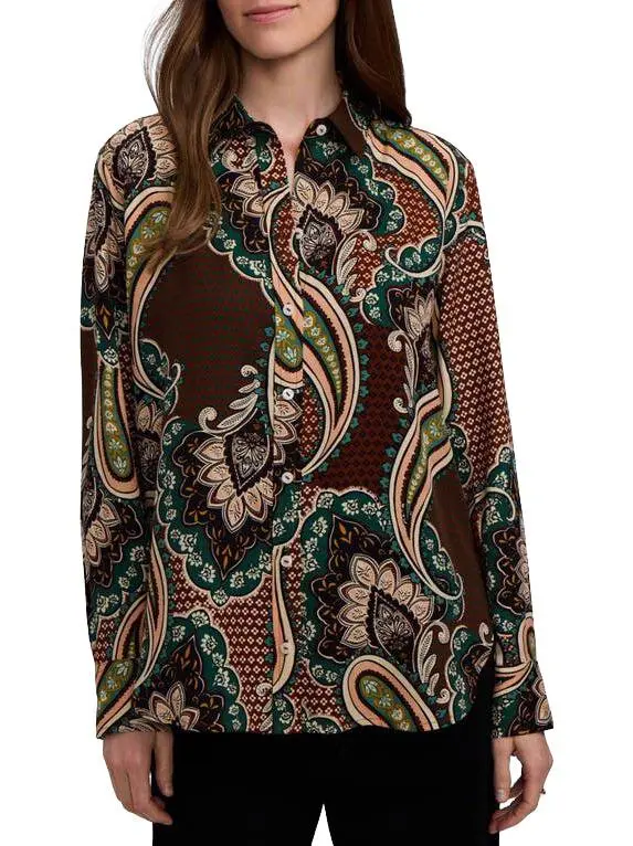 Foxcroft Meghan Paisley Print Button-up Shirt - Red/multi