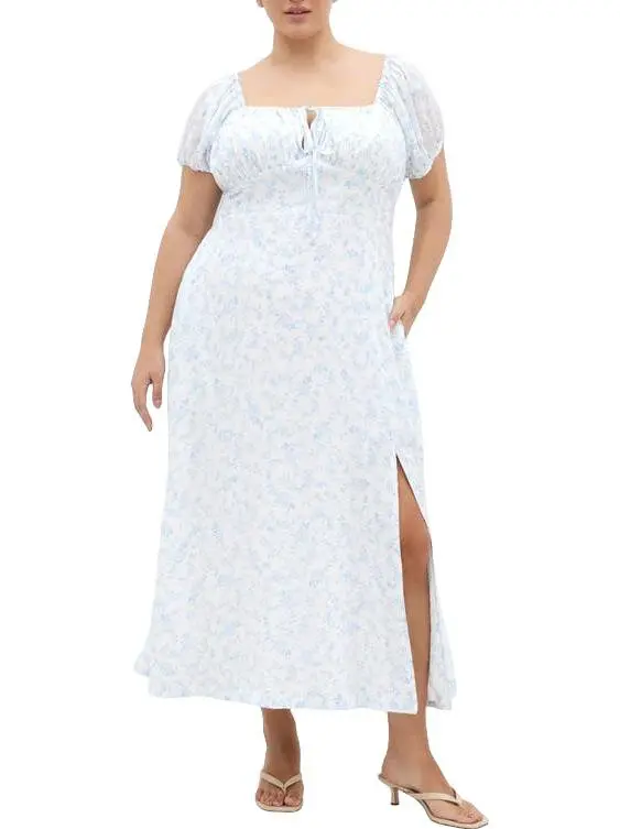 City Chic Serina Print Puff Sleeve Midi Dress - Sardinia Ditsy