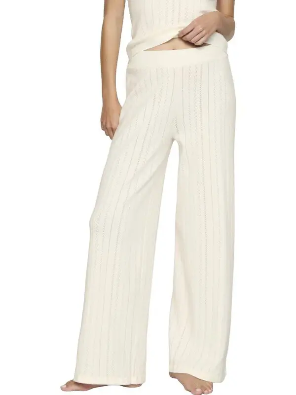 Eberjey Pointelle Sweater Straight Leg Pants - Ivory