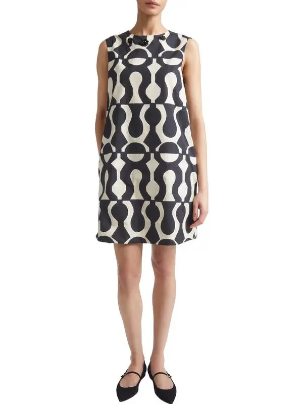Max Mara Sumero Abstract Print Embellished Shift Dress - Black