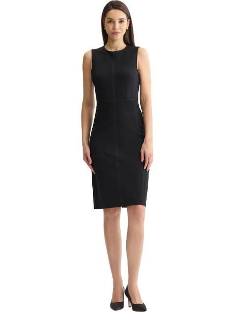 Misook Luxestretch Contrast Stitch Sheath Dress - Black/charmeuse