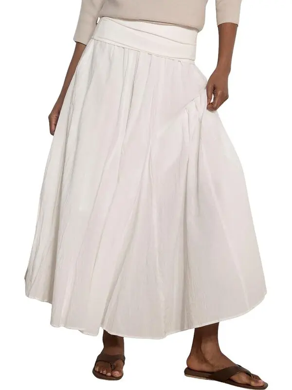 APRICOT Cotton Midaxi A-line Skirt With Elasticated Waist - Cream