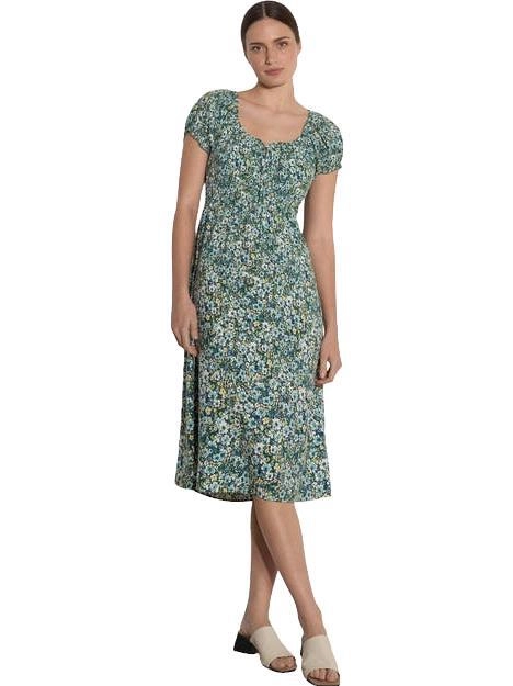 APRICOT Milkmaid Midi Dress With Floral Print And Puff Sleeves - Aqua