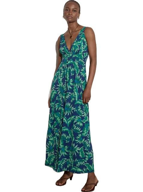 APRICOT Vintage Tropical Leaf Maxi Dress - Blue