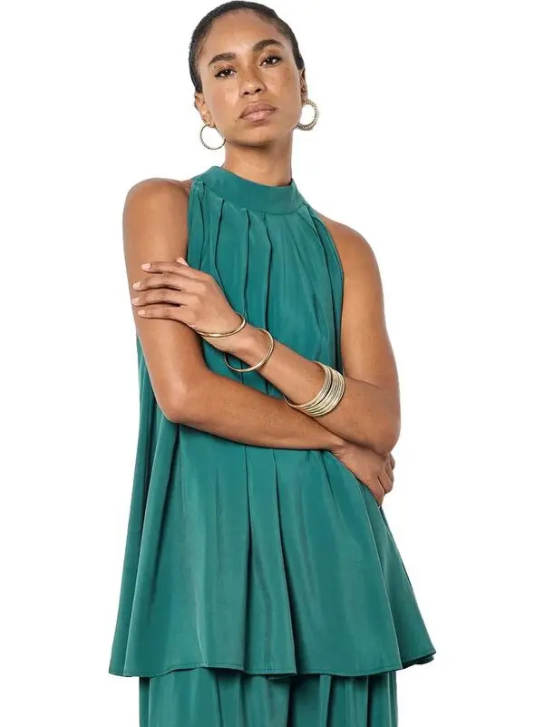 APRICOT Pleat Detail Tunic Top With High Neck - Teal