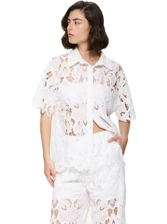 GOTTEX Guipure Lace Short Sleeve Shirt Cover-up - White