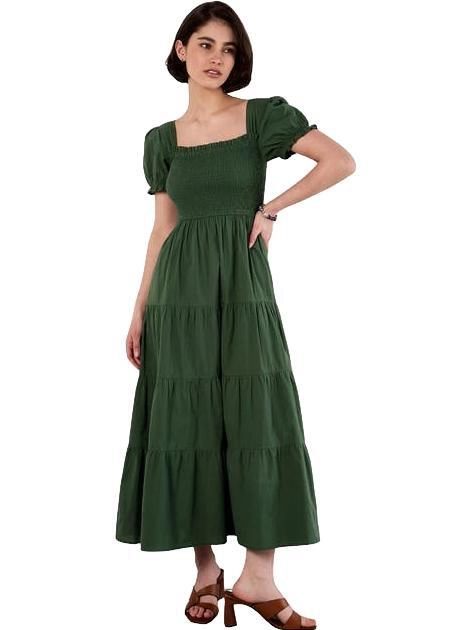 APRICOT Smocked Cotton Poplin Midi Dress - Green