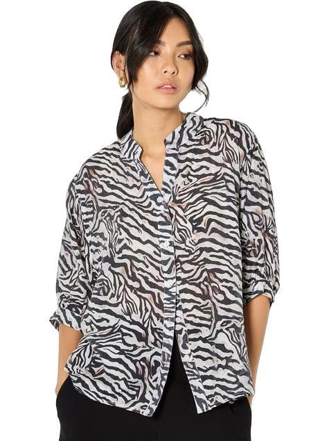 APRICOT Oversized Semi-sheer Zebra Print Blouse - White