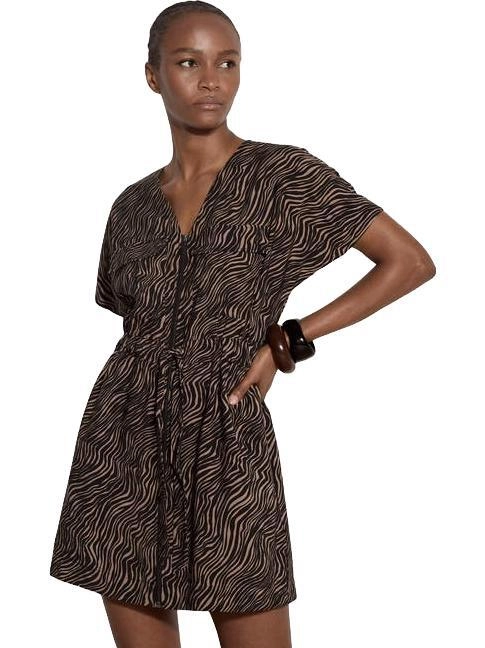 APRICOT Zebra Print Zip-up Mini Dress - Black