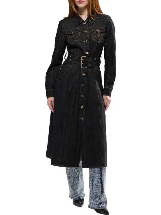 AZALEA WANG Evessa Denim Trench Coat - Dark Denim