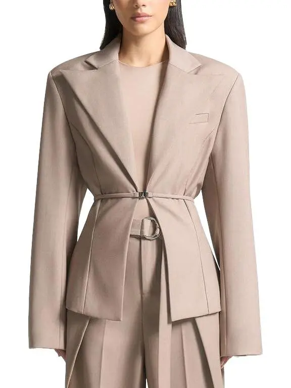 Manière De Voir Wide Shoulder Tailored Blazer With Twin Belt - Taupe