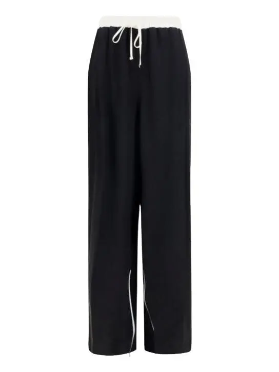 Kiton Wide-leg Silk Pants With Drawstring And Zippered Cuffs - Black