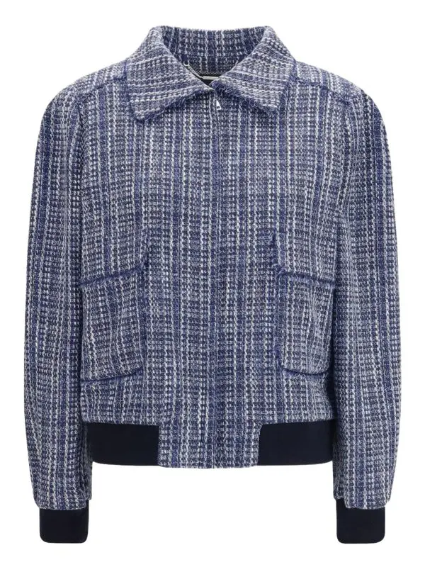 Kiton Zip-up Textured Tweed Jacket - Blue