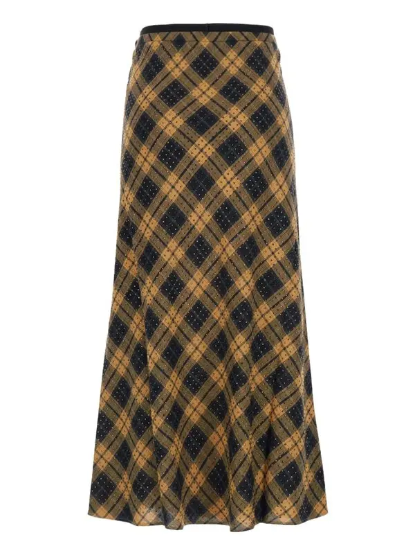 Pinko Plaid Maxi Skirt With Gold-foil Detailing - Yellow