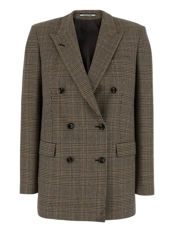 Tagliatore Double-breasted Plaid Jacket - Brown